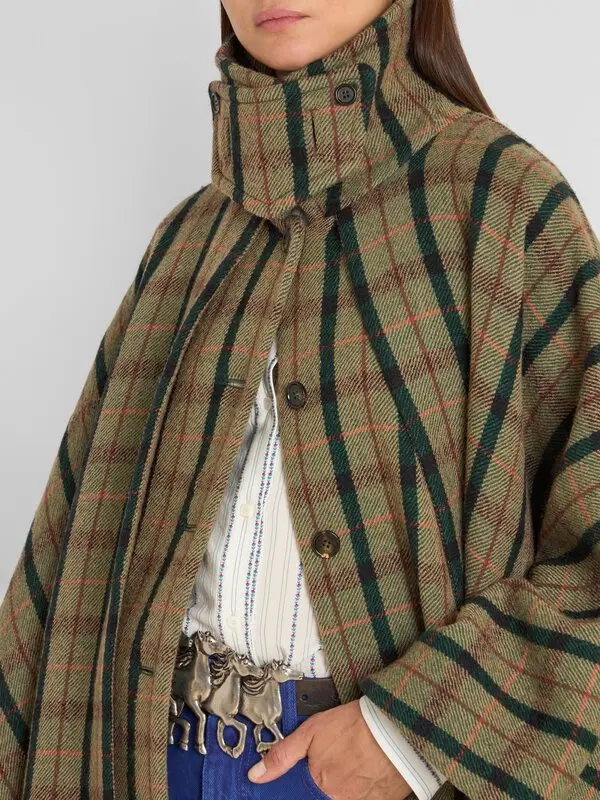 Chloé Plaid Virgin Wool & Cotton Turtleneck Cape