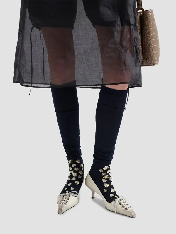 Prada Embroidered Over The Knee Cotton Socks