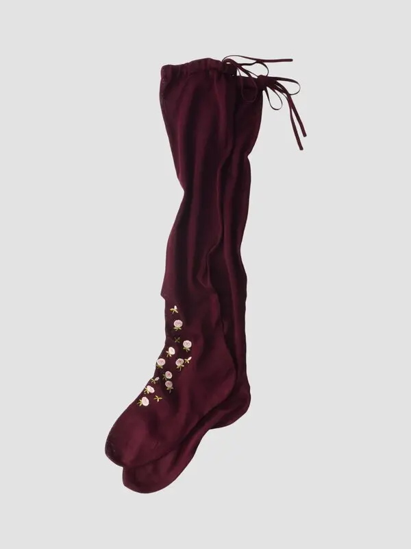 Prada Embroidered Over The Knee Cotton Socks - Dark Red