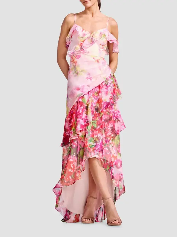 Dress The Population Lumi Ruffled Floral High-low Dress