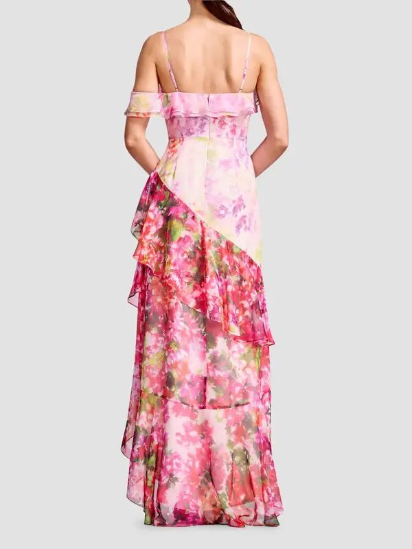 Dress The Population Lumi Ruffled Floral High-low Dress