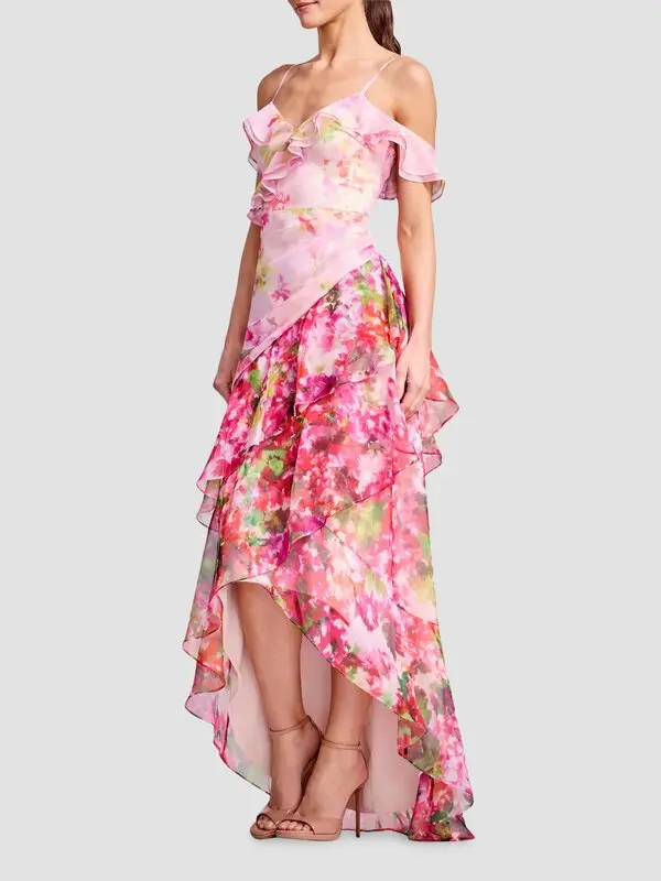 Dress The Population Lumi Ruffled Floral High-low Dress