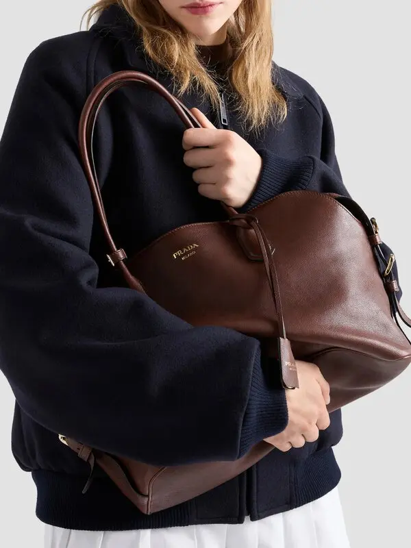 Prada Signet Large Leather Tote Bag