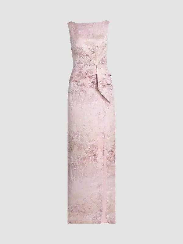 KAY UNGER Luciana Metallic Monet Jacquard Column Gown - Bloom