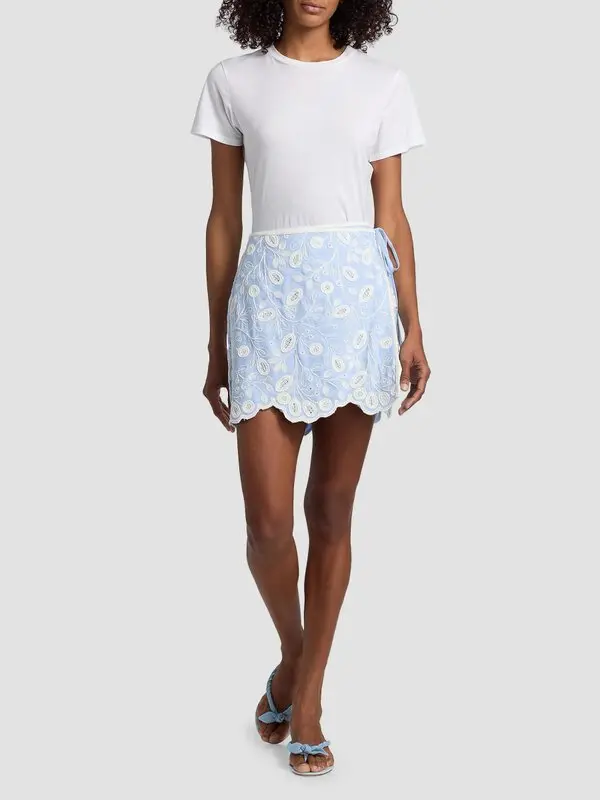 Simkhai Delaney Embroidered Linen-blend Mini Skirt - Tidepool Multi