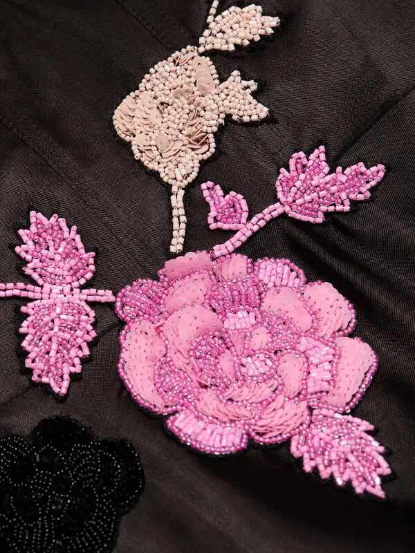 AS IT MAY Satin Embroidered Floral Cocktail Dress