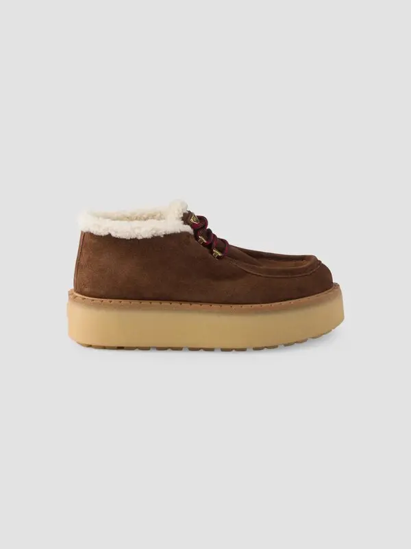 Prada Shearling Lined Suede Booties - Medium Brown