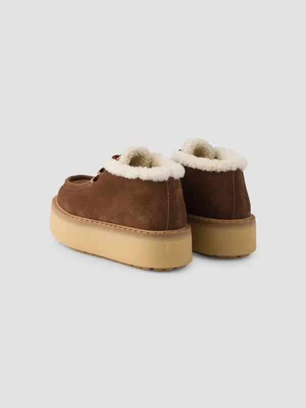 Prada Shearling Lined Suede Booties - Medium Brown