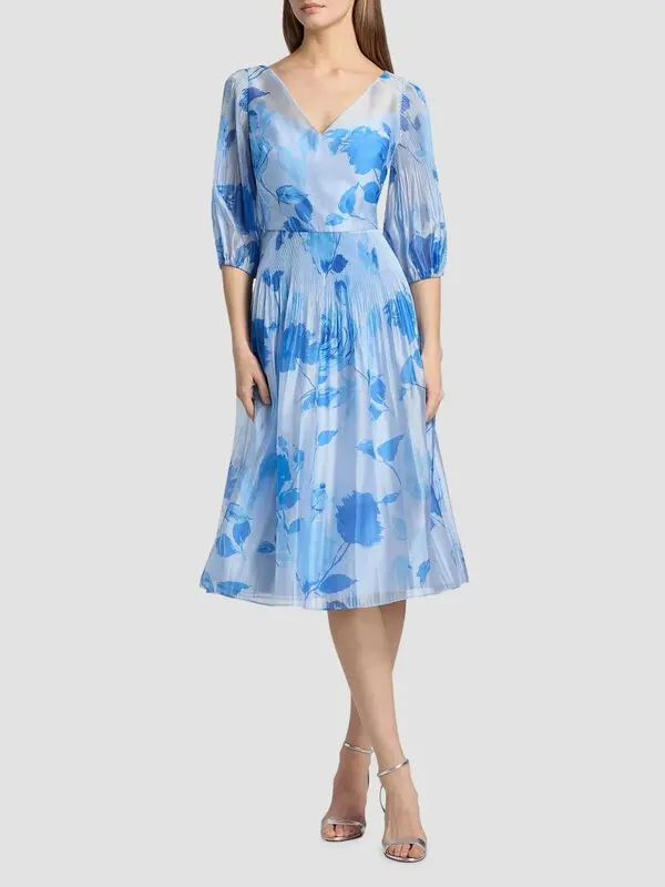 KAY UNGER Georgina Floral Micro Pleat Midi-dress