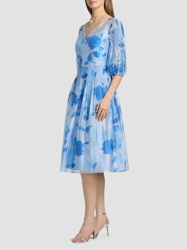 KAY UNGER Georgina Floral Micro Pleat Midi-dress