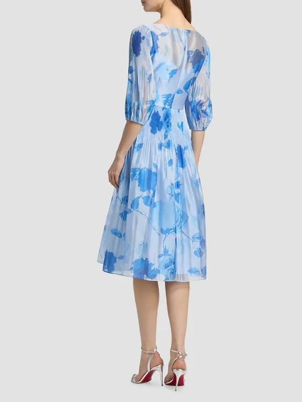 KAY UNGER Georgina Floral Micro Pleat Midi-dress