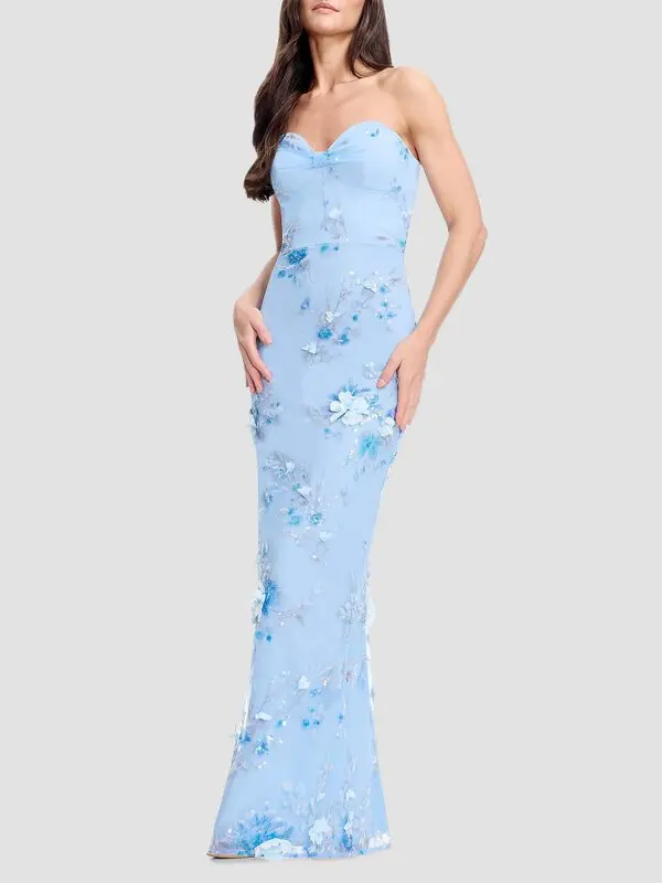 Dress The Population Daisy Embroidered Floral Column Gown