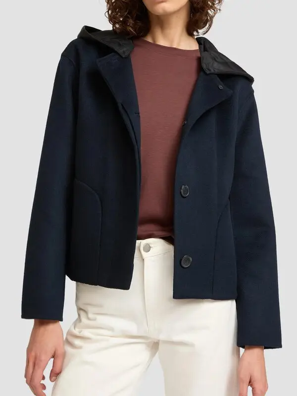 YVES SALOMON Hooded Mixed-media Wool-cashmere Jacket