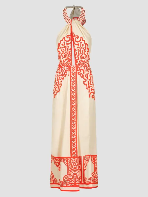 Johanna Ortiz Sunset Script Halter Maxi Dress - Ecru Orange