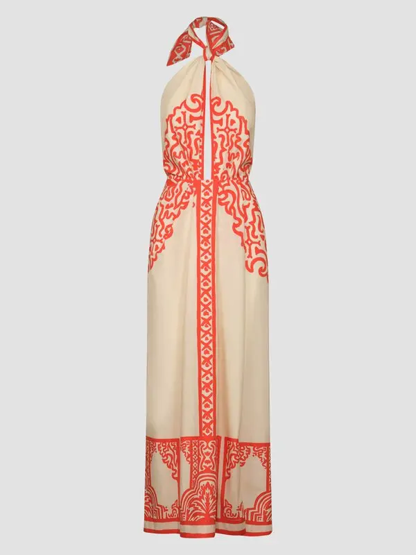 Johanna Ortiz Sunset Script Halter Maxi Dress