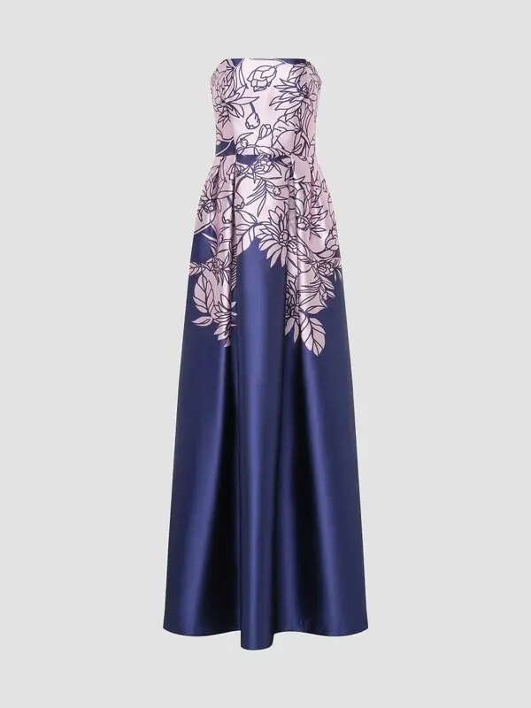 KAY UNGER Leona Floral Strapless Gown - Deep Navy