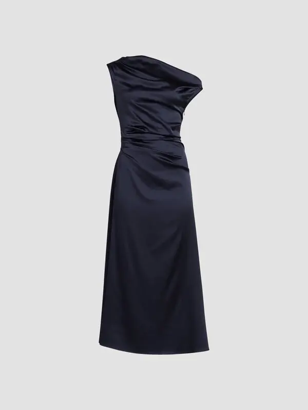 Staud Phare Silk Drape Midi-dress - Navy