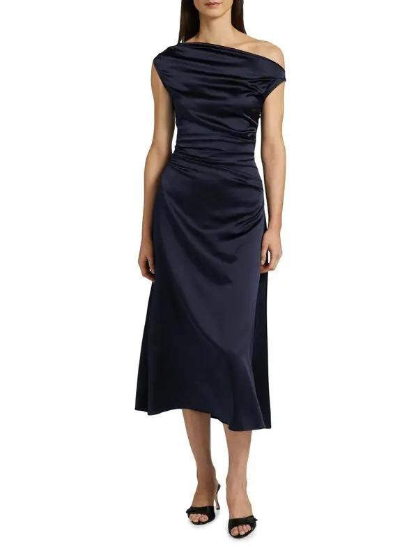 Staud Phare Silk Drape Midi-dress
