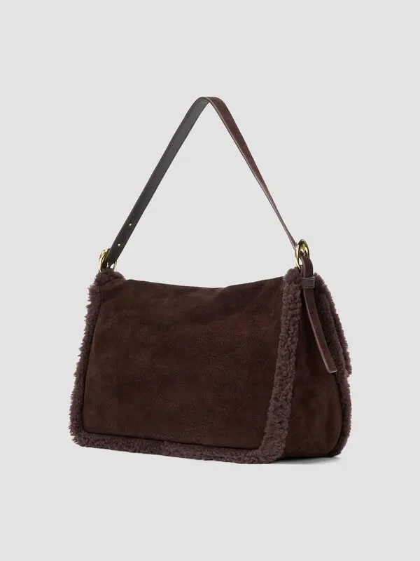 Staud Medium Harlow Shearling-trim Suede Bag