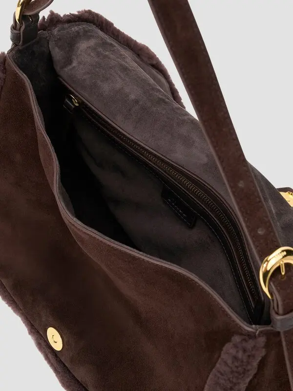 Staud Medium Harlow Shearling-trim Suede Bag