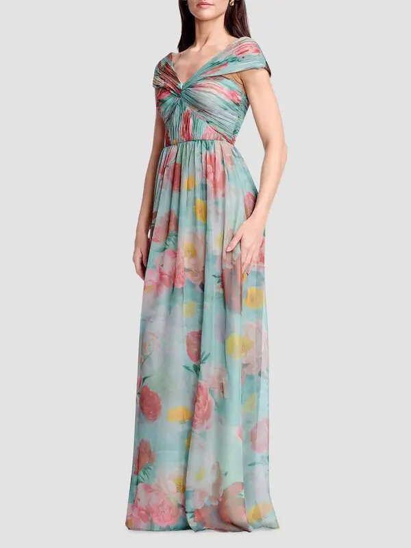 Dress The Population Xyla Floral Chiffon A-line Gown