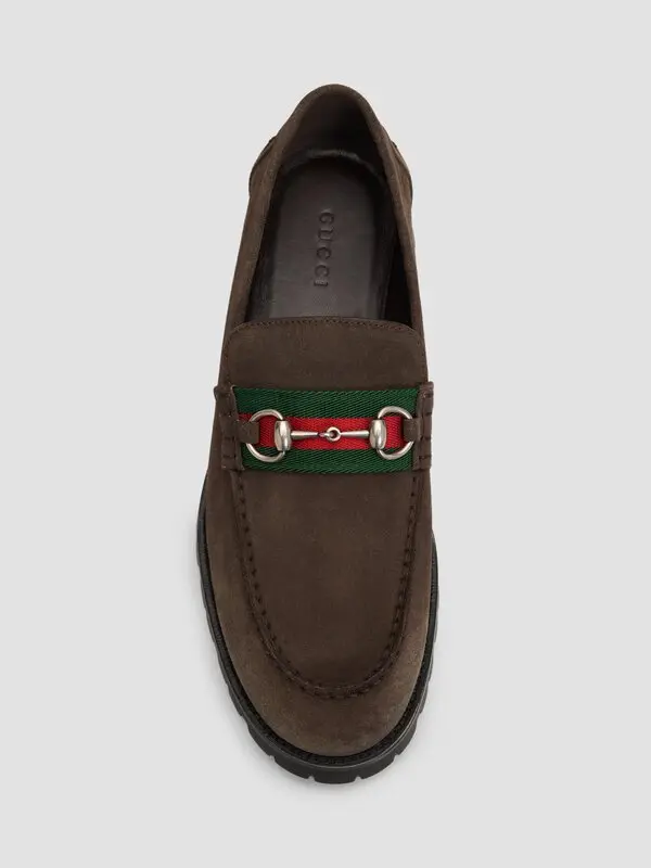 Gucci Sylke Horsebit Suede & Lug Sole Loafers - Coffee