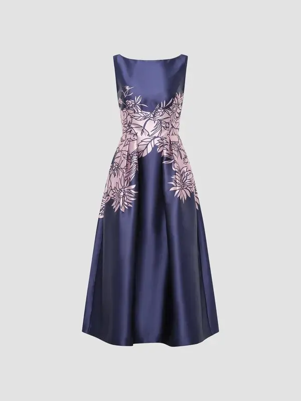 KAY UNGER Evaline Satin Tea-length Dress - Deep Navy