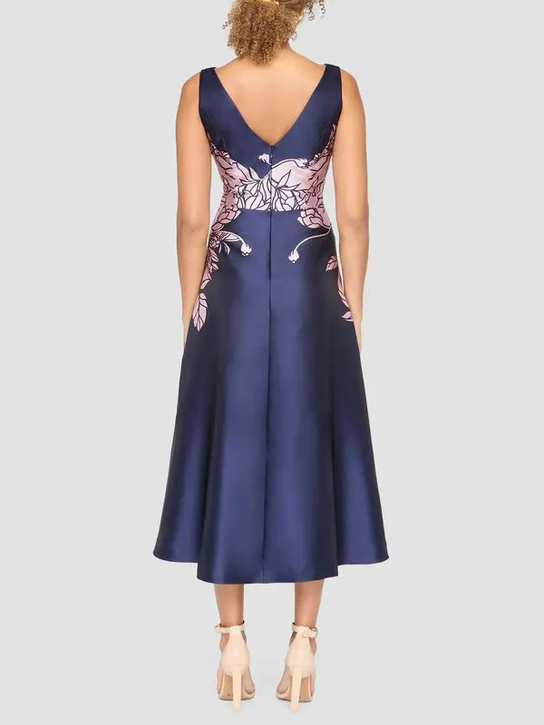 KAY UNGER Evaline Satin Tea-length Dress