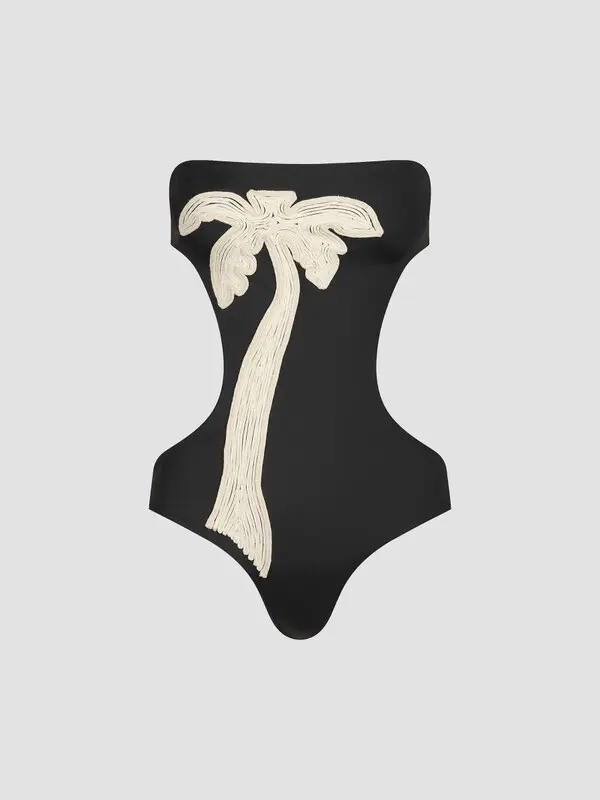 Johanna Ortiz Playa Grande Desert Palm Cut-out One-piece Swimsuit - Black Ecru