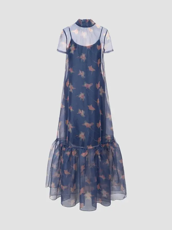 Staud Calluna Ruffled Sheer Floral Organza Gown