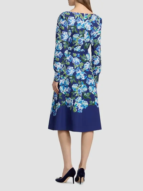 KAY UNGER Briony Hydrangea Stretch Crepe Belted Midi-dress