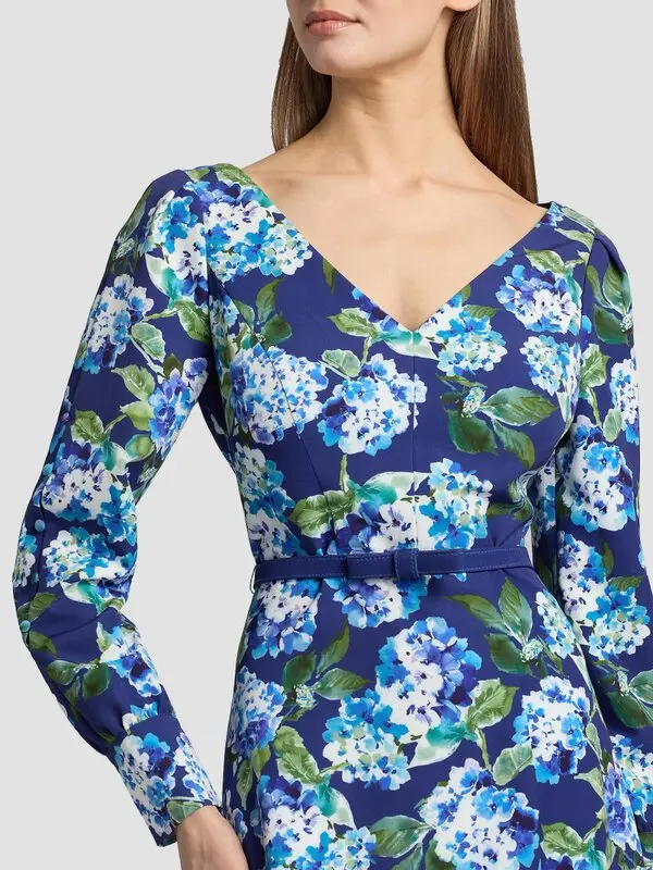 KAY UNGER Briony Hydrangea Stretch Crepe Belted Midi-dress