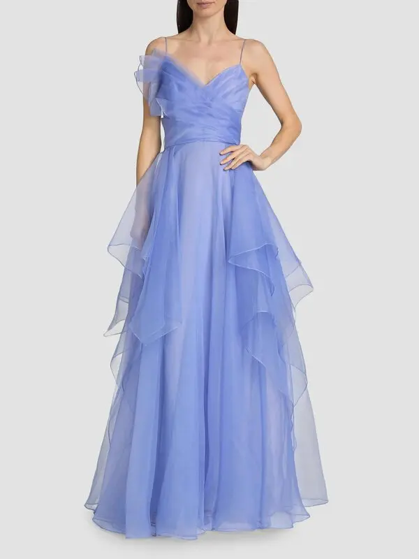 Theia Adessia Strapless Tiered Gown