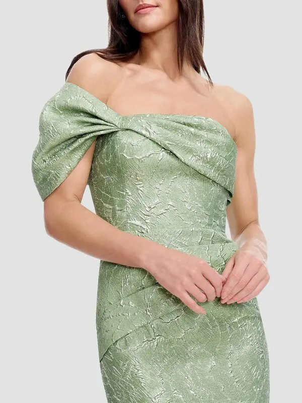 Dress The Population Cyprus One-shoulder Jacquard Midi-dress