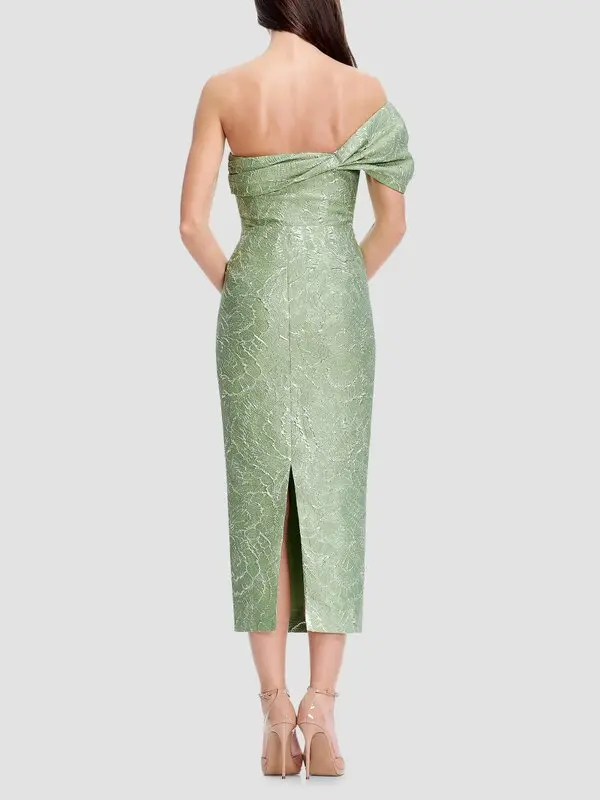 Dress The Population Cyprus One-shoulder Jacquard Midi-dress