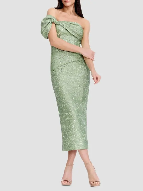 Dress The Population Cyprus One-shoulder Jacquard Midi-dress