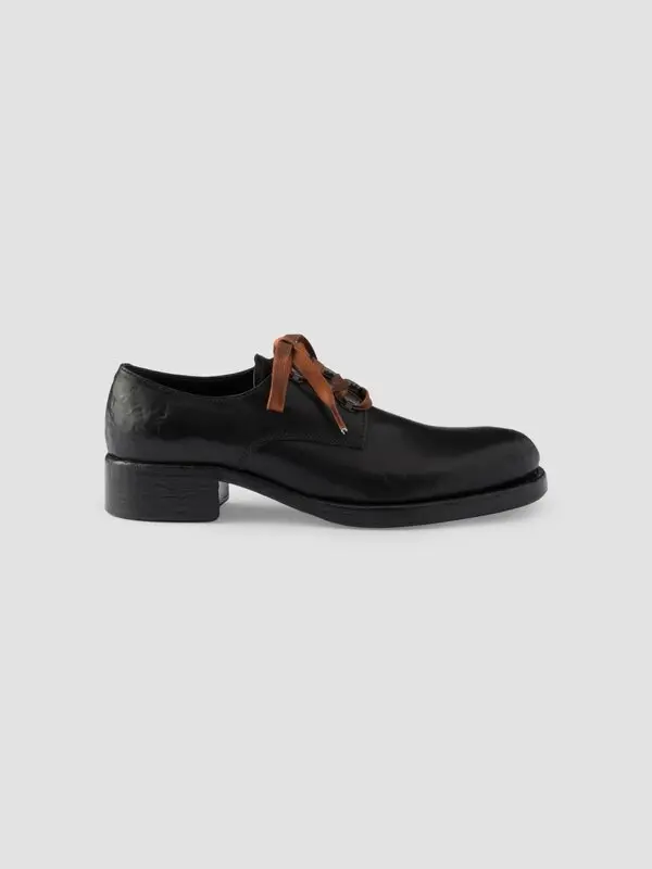 Prada Antiqued Leather Lace-up Shoes - Black
