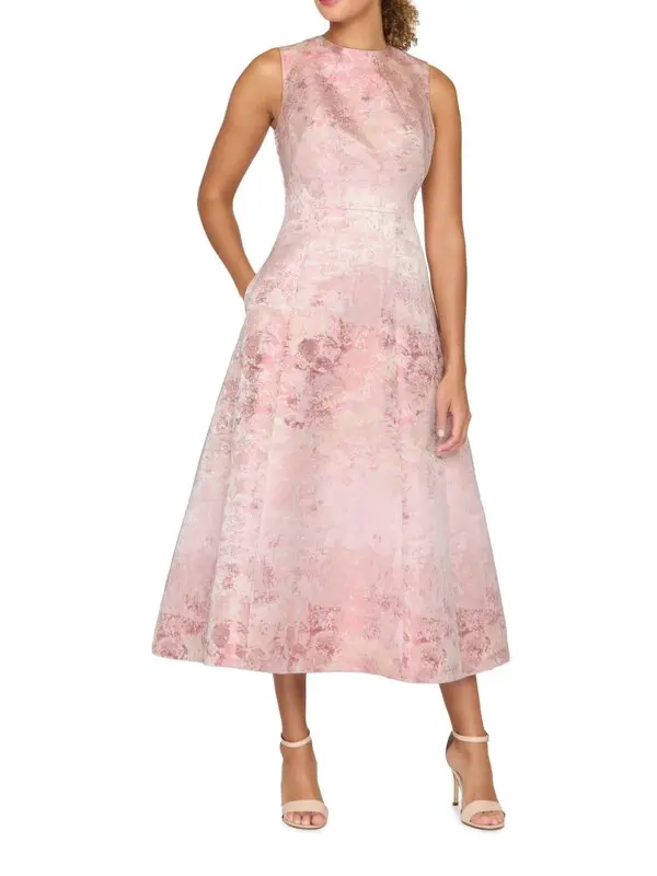 KAY UNGER Philippa Metallic Jacquard Tea-length Dress