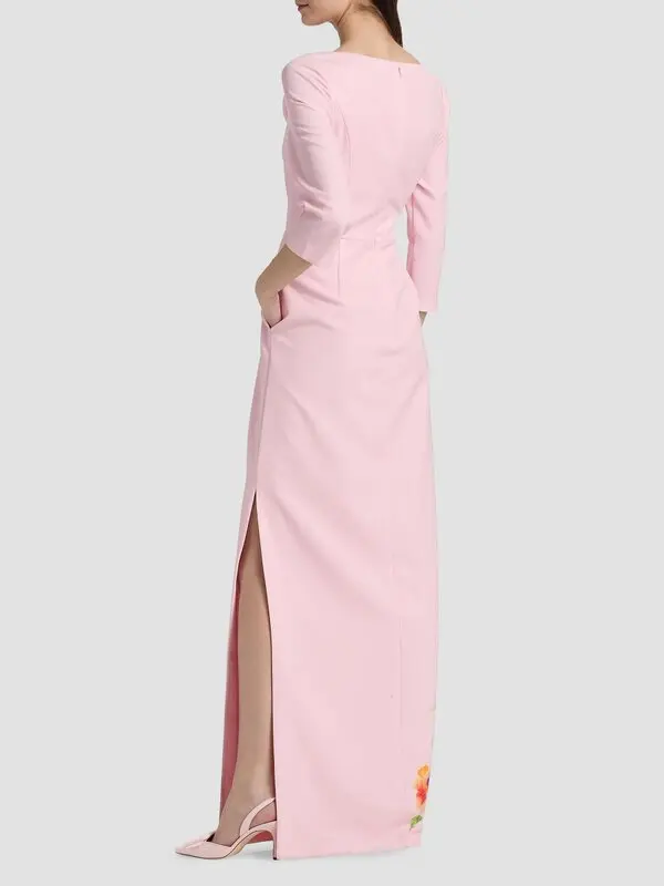 KAY UNGER Magnolia Floral Cowlneck Column Gown