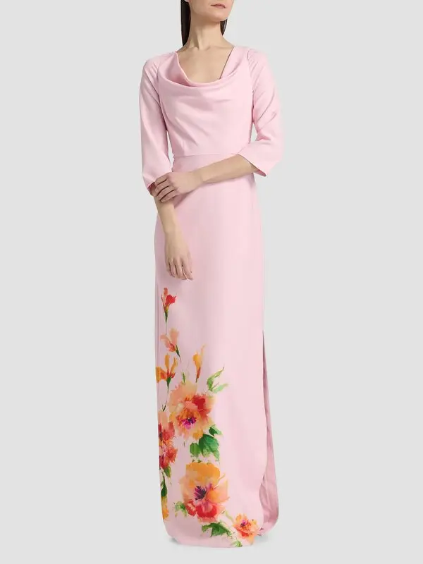 KAY UNGER Magnolia Floral Cowlneck Column Gown - Bloom Multi