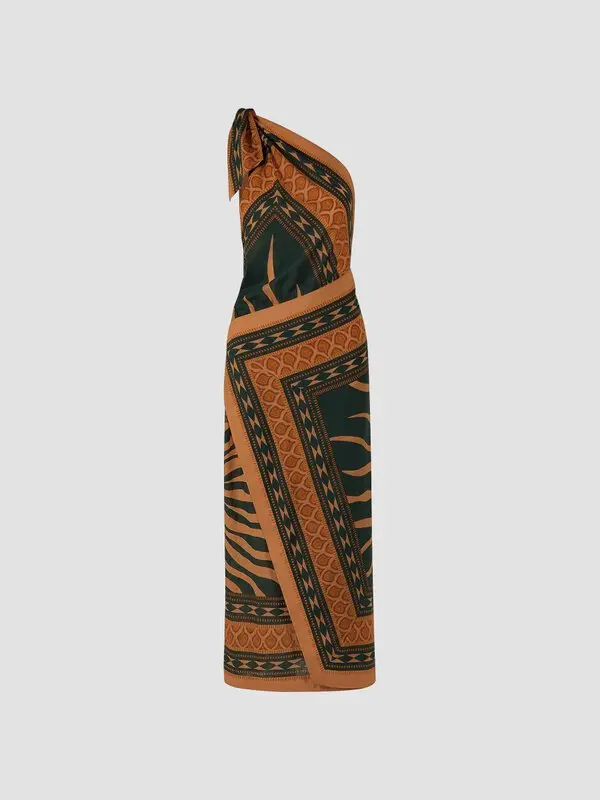 Johanna Ortiz Embracing Courage Cotton Ankle Dress - Dark Green Camel