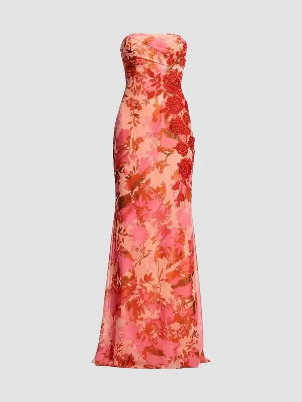 Dress The Population Kinley Floral Strapless Gown