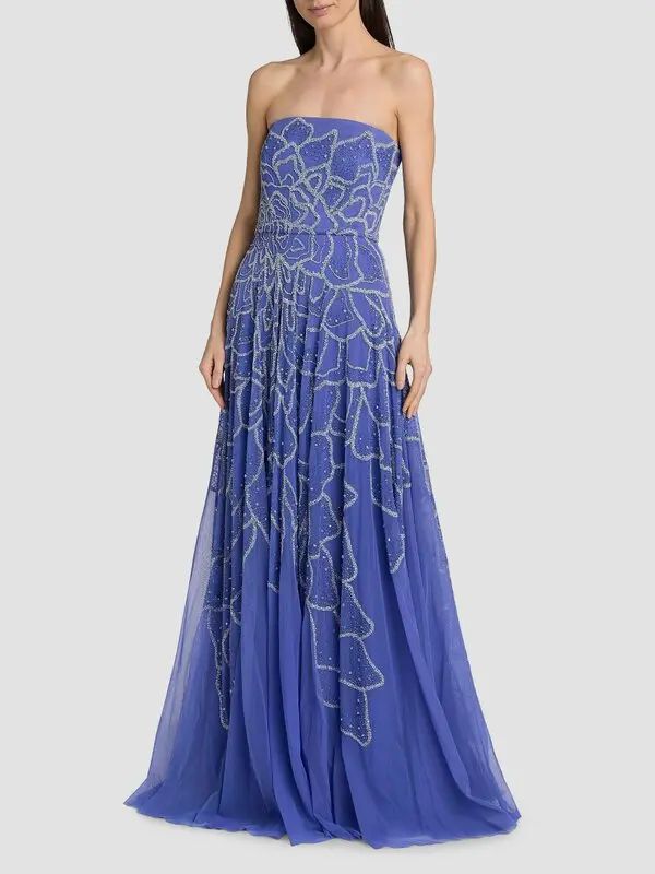 Theia Ramona Strapless Ombré Beaded Gown