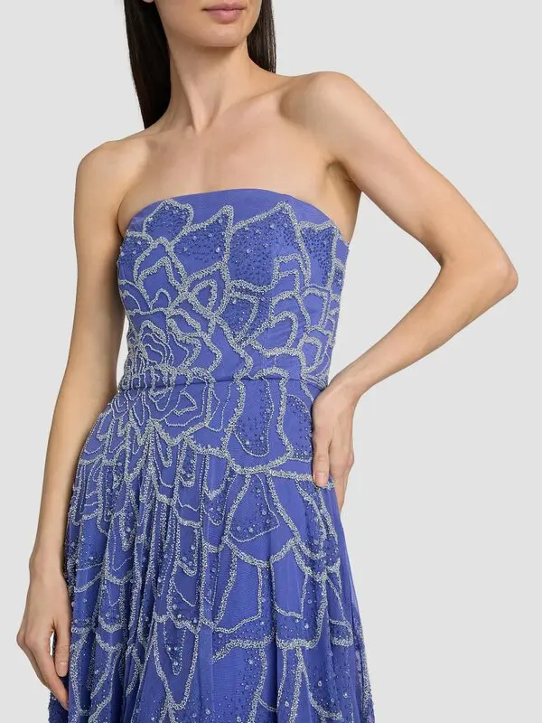 Theia Ramona Strapless Ombré Beaded Gown