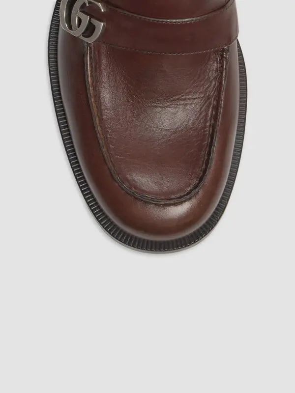 Gucci Primavera College Leather Loafers - Coffee