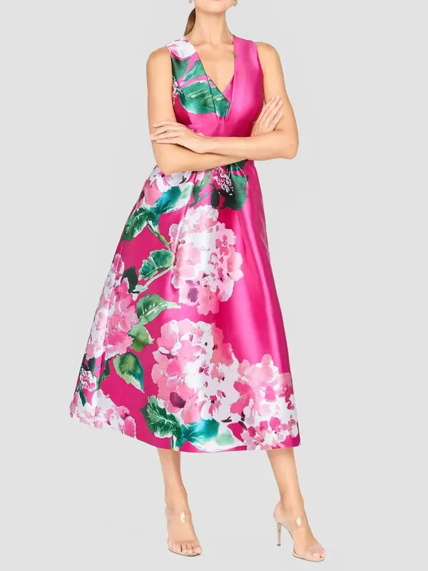 KAY UNGER Raina Hydrangea Tea-length Dress