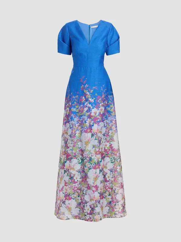 KAY UNGER Carlotta Floral Organza Gown - Azure Multi