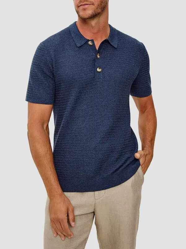 Rails Nathan Cotton-cashmere Herringbone Knit Polo Shirt