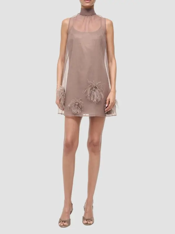 Staud Albee Feather-embellished Mesh Minidress