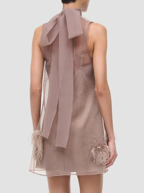 Staud Albee Feather-embellished Mesh Minidress